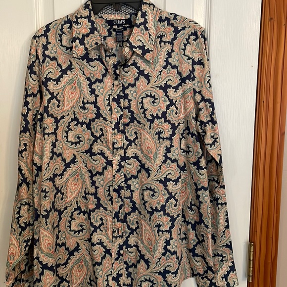 Chaps | Tops | Fitted Multicolored Chaps Blouse With Long Sleeves ...